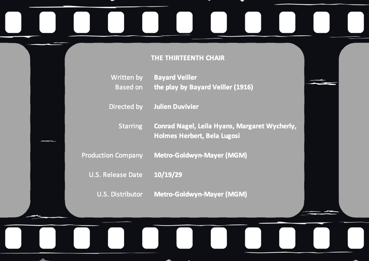 The Thirteenth Chair (1929) – Classic Horrors Club